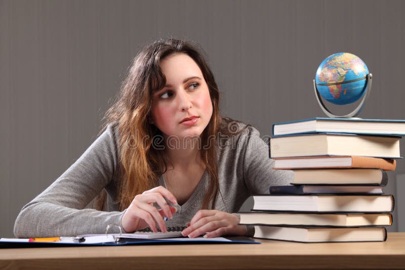 Checking the Globe a Teenage Girl Doing Homework Stock Photo - Image of ...