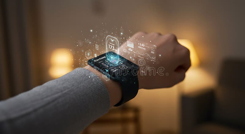 Checking Health Data on Smartwatch with Digital Interface Display ...