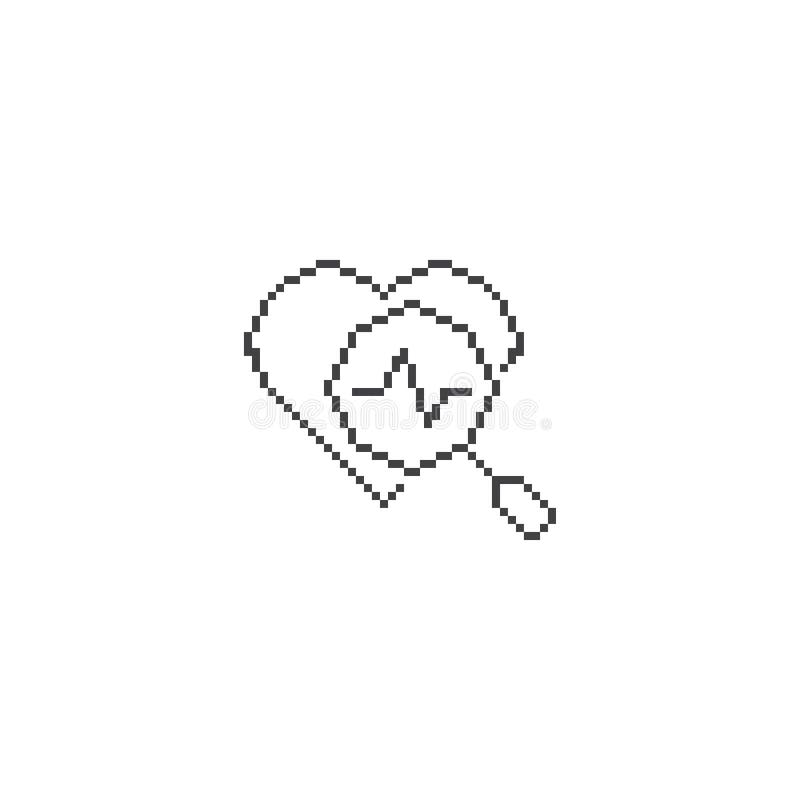 Checking Heart Beat, Healthy Heart Check. Pixel Art Line Icon Vector ...