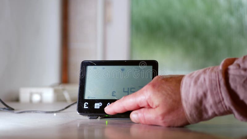 Checking Home Smart Meter Displayed on Kitchen Counter Stock Video ...