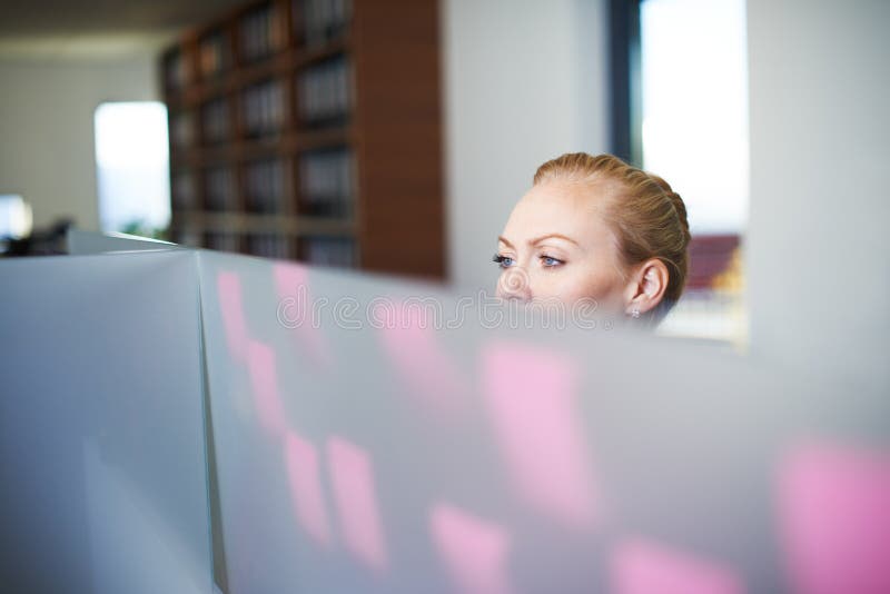 Checking the Idea Board. an Attractive Businesswoman Checking the Tasks ...