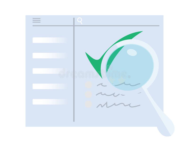Checking Information on the Internet. Magnifier, Green Checkmark ...