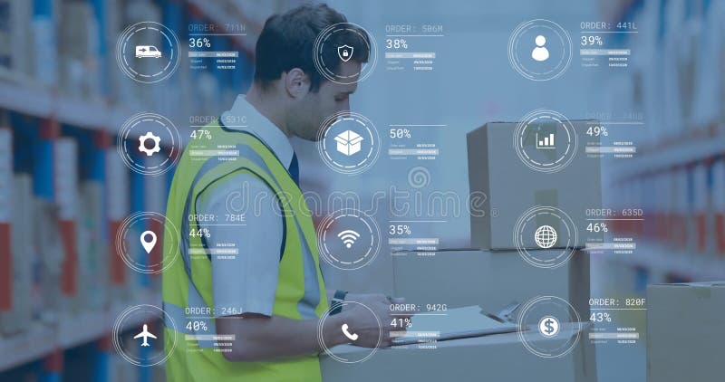 Checking Inventory with Data Analytics Animation, Warehouse Worker ...