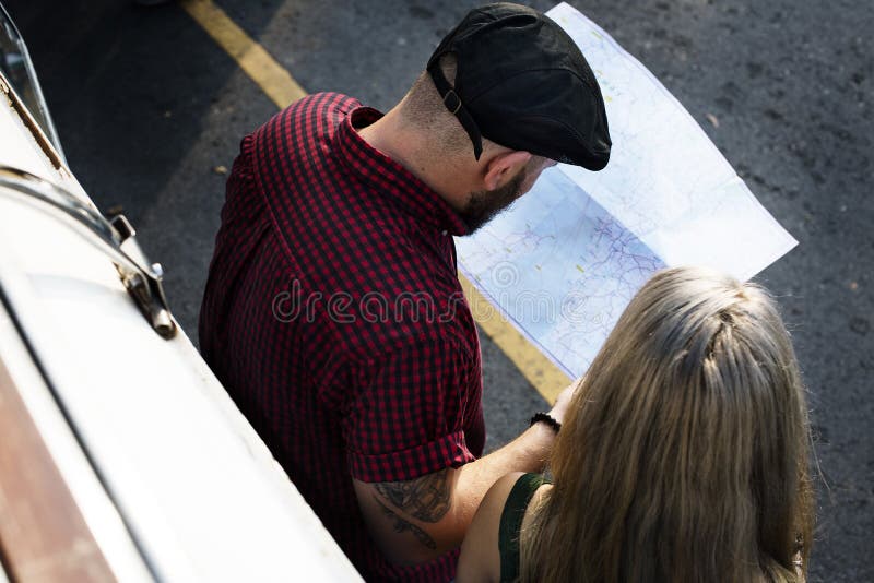 Checking the Map for Direction on Road Trip Stock Image - Image of road ...