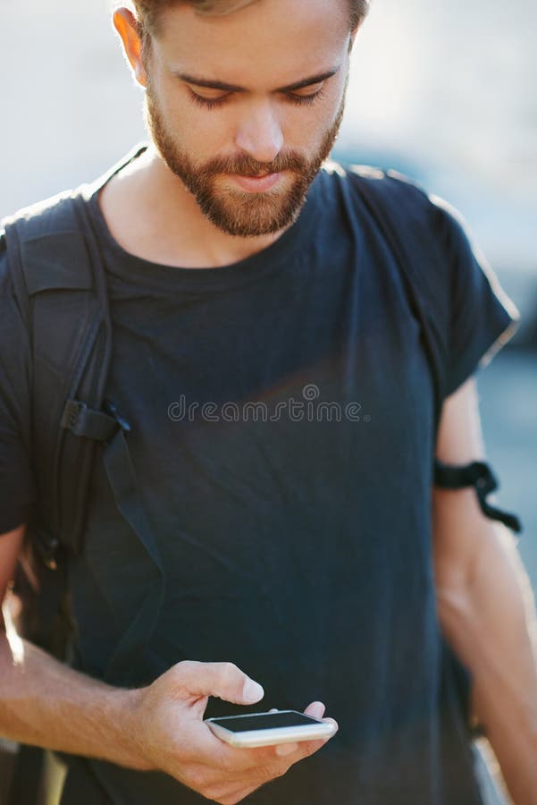 Checking the Map on His Phone Stock Photo - Image of text, mobile ...
