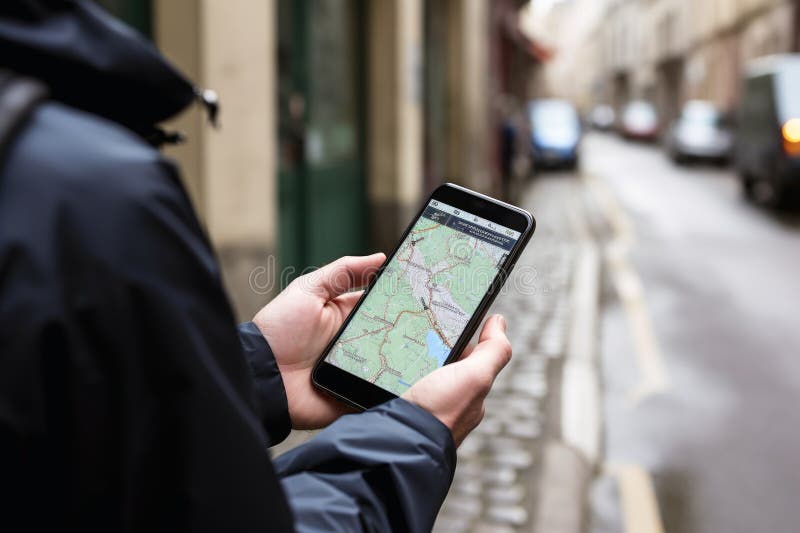 Checking a Map on a Smartphone Stock Illustration - Illustration of ...