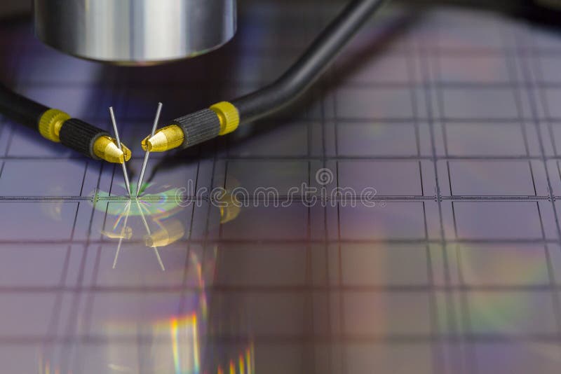 Close Up of Examining a Sample of OLED Display with Probe Station Under ...