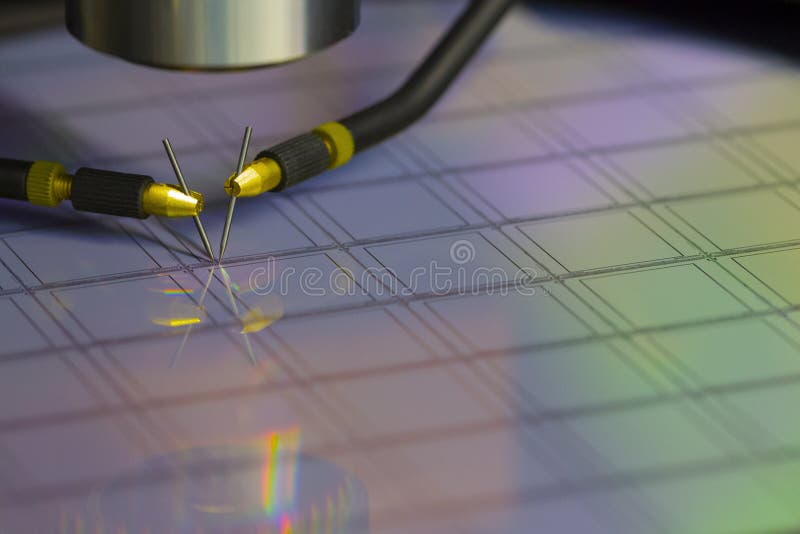 Close Up of Examining a Sample of OLED Display with Probe Station Under ...
