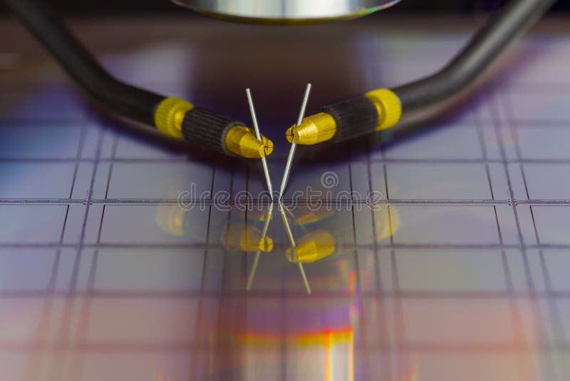 Close Up of Examining a Sample of OLED Display with Probe Station Under ...
