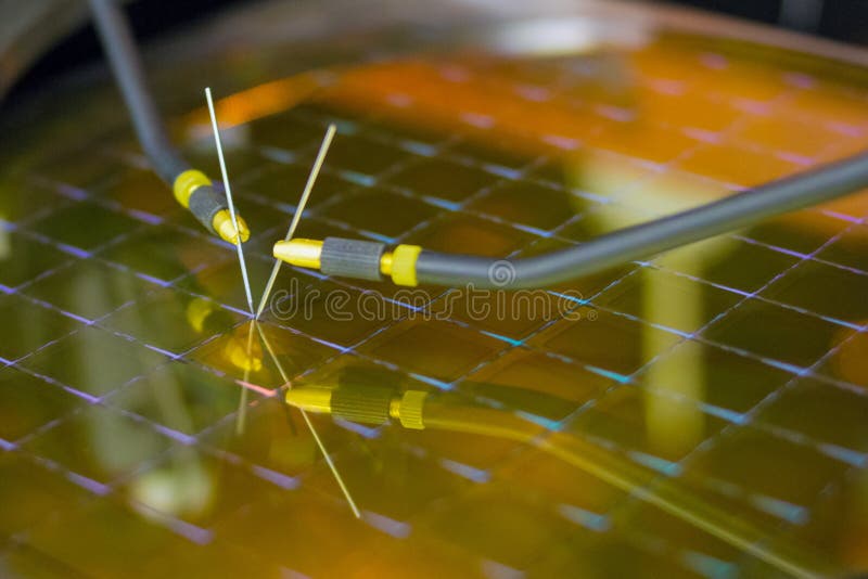 Checking Microchips on Silicon Wafer with Probe Station.Microelecronics ...