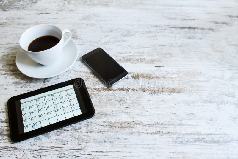 Checking Monthly Activities in the Calendar in the Tablet Stock Image ...