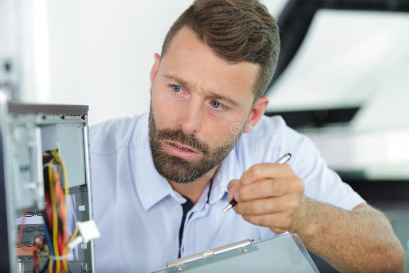 Checking Old Pc in Security Room Stock Photo - Image of data, clipboard ...