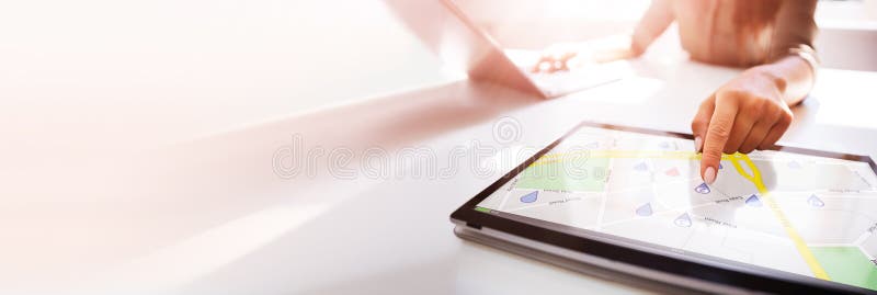 Checking Online GPS Location Map Stock Photo - Image of digital ...