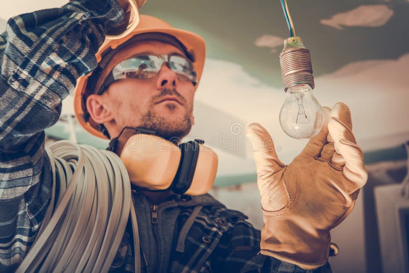 Checking the Operation of the Lighting Cable Installation Stock Photo ...