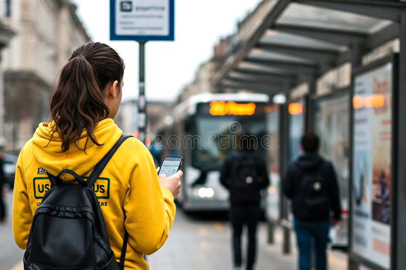 Checking Public Transport Schedule Stock Illustration - Illustration of ...