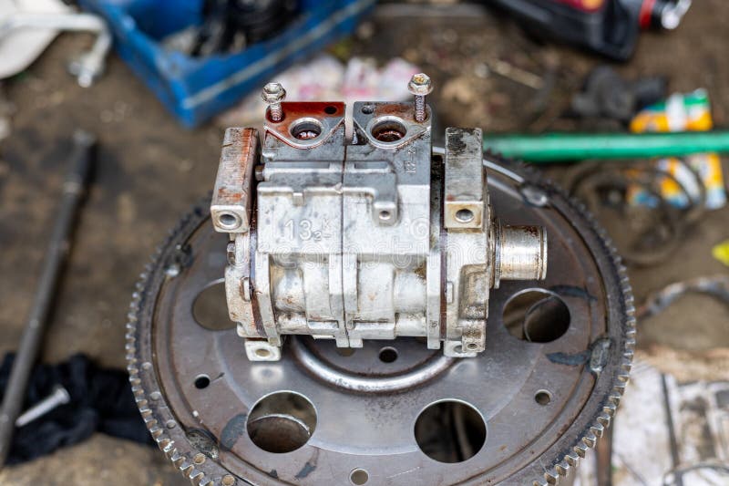 Checking and Repairing Air Compressor of Car at Workshop Stock Image ...