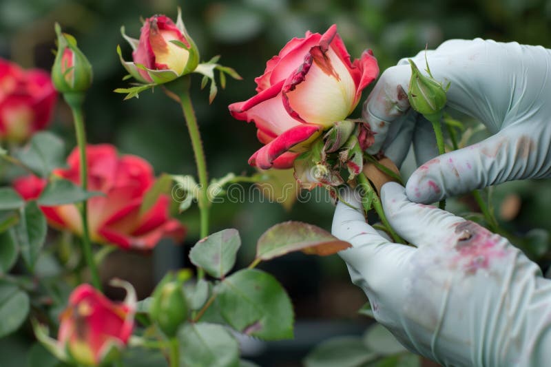 Checking Roses for Signs of Disease or Pests Attentively Stock Image ...