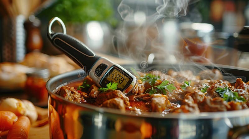 Checking the Temperature of Steaming Stew Stock Illustration ...