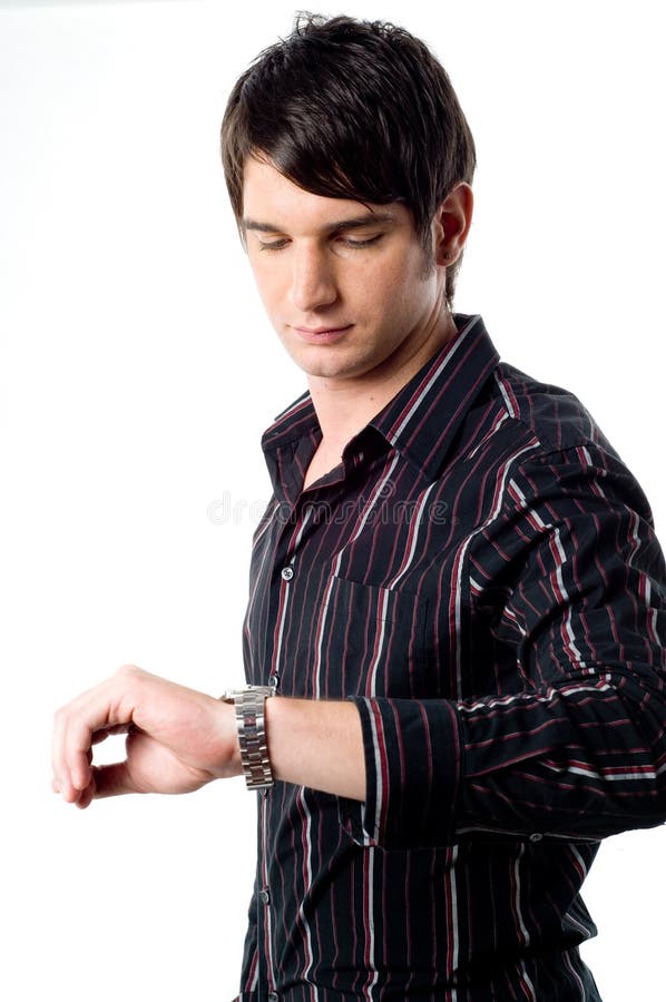 Handsome Young Man Checking Watch on His Wrist Stock Image - Image of ...