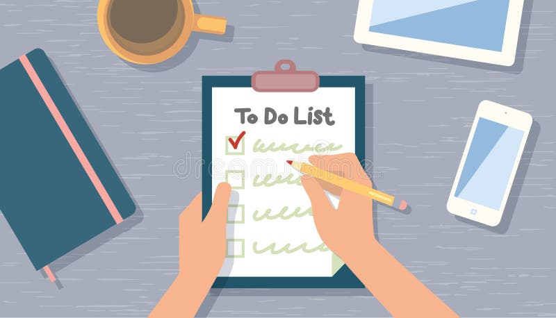 Checking on To Do List. Top View Stock Vector - Illustration of list ...