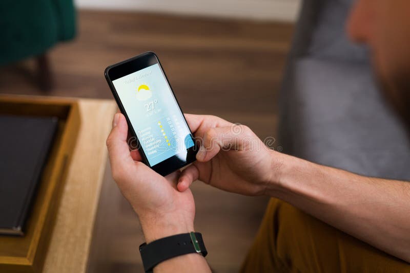 Checking the Weather on the Phone Stock Image - Image of application ...