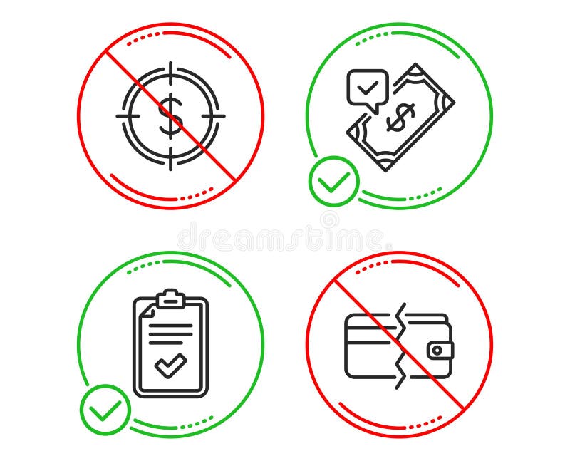 Checklist, Accepted Payment and Dollar Target Icons Set. Payment ...