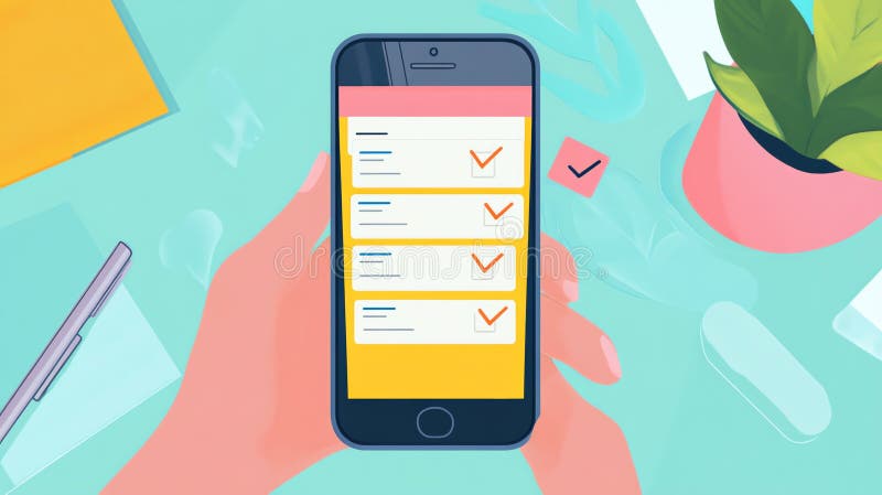 Checklist App Illustration: Mobile Productivity Stock Image - Image of ...