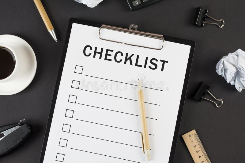 Checklist on Black Background Stock Image - Image of choice, writing ...