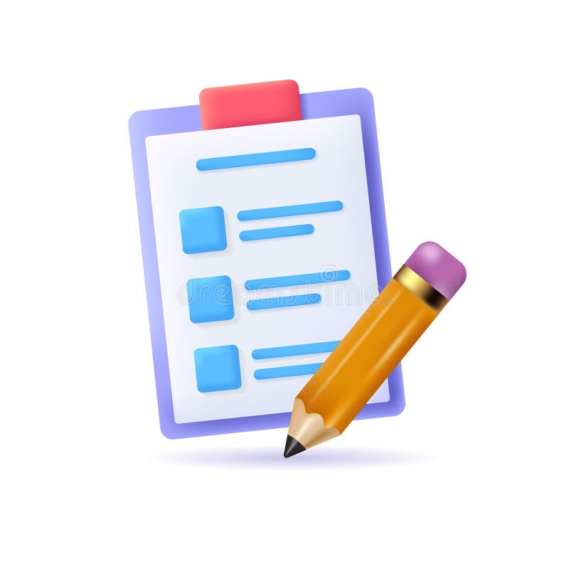 Checklist Board and Pencil Realistic Icon. Stock Vector - Illustration ...