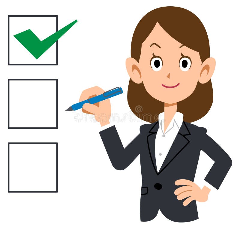 Checklist and Business Woman Smile Upper Body Stock Vector ...