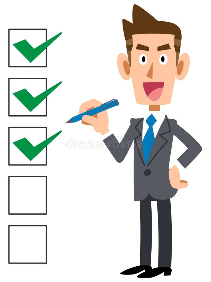 A Checklist and a Businessman Complete Stock Vector - Illustration of ...
