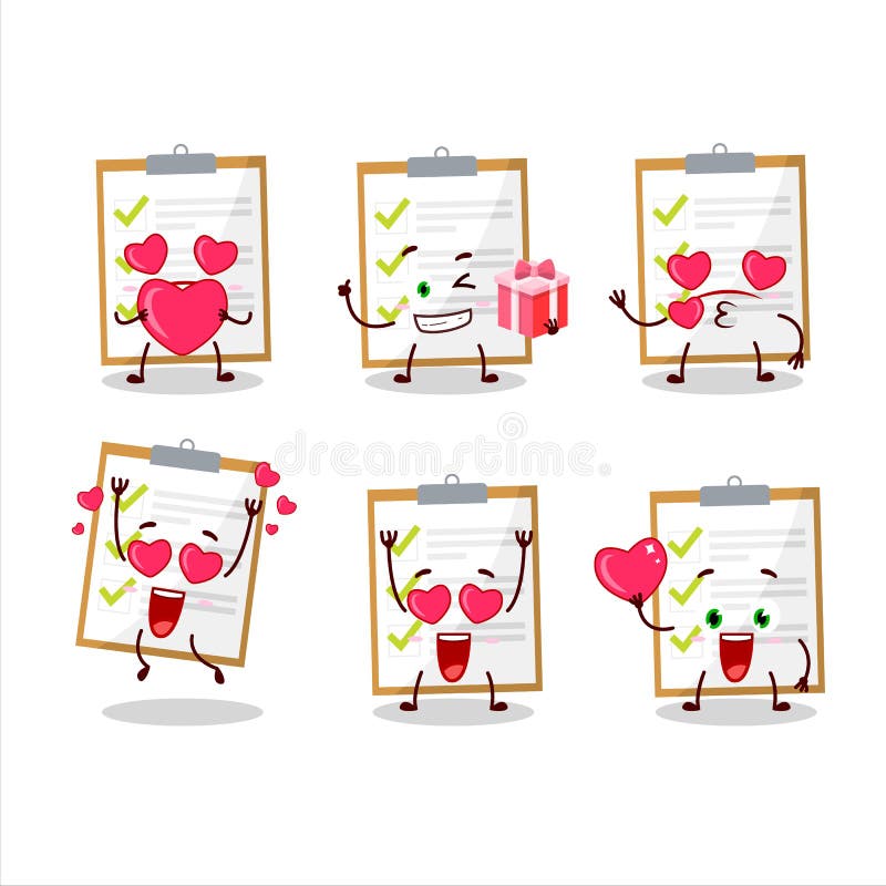 Checklist Cartoon Character with Love Cute Emoticon Stock Vector ...