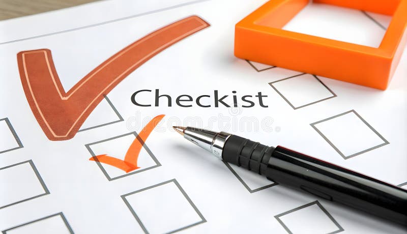 Checklist with Check Box, Pen and Orange Checkbox. Checklist Concept ...