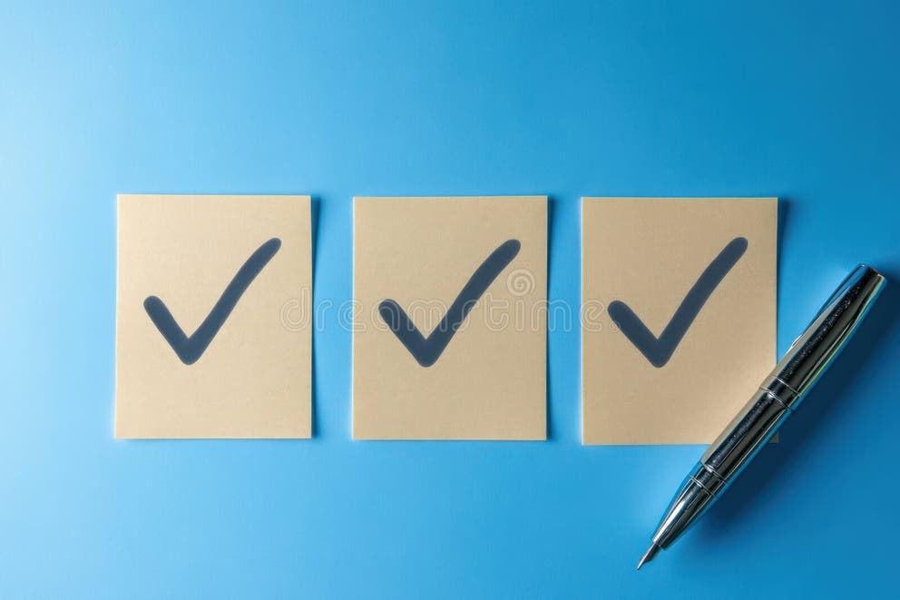 Checklist with Checkmarks and Notes on Blue Background Stock Photo ...