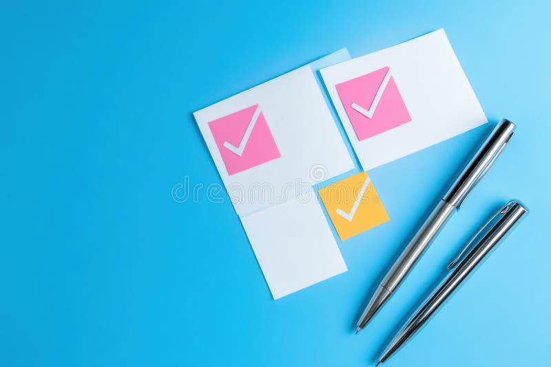Checklist with Checkmarks and Notes on Blue Background Stock Photo ...