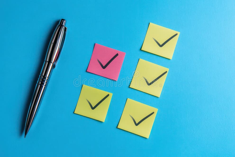 Checklist with Checkmarks and Notes on Blue Background Stock Image ...
