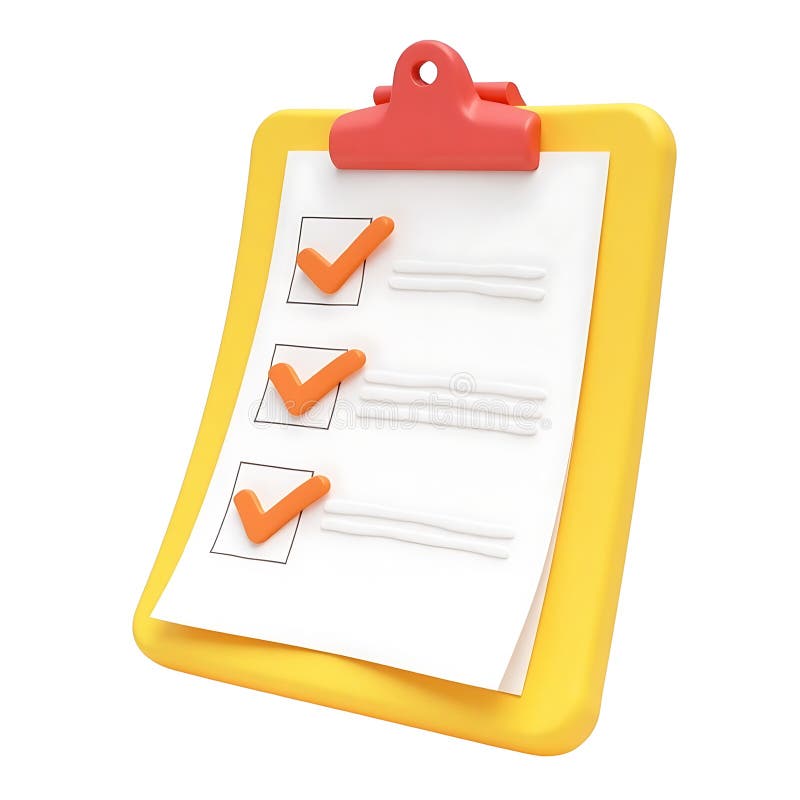Checklist Clipboard 3D Render Yellow Orange Checks White Background ...