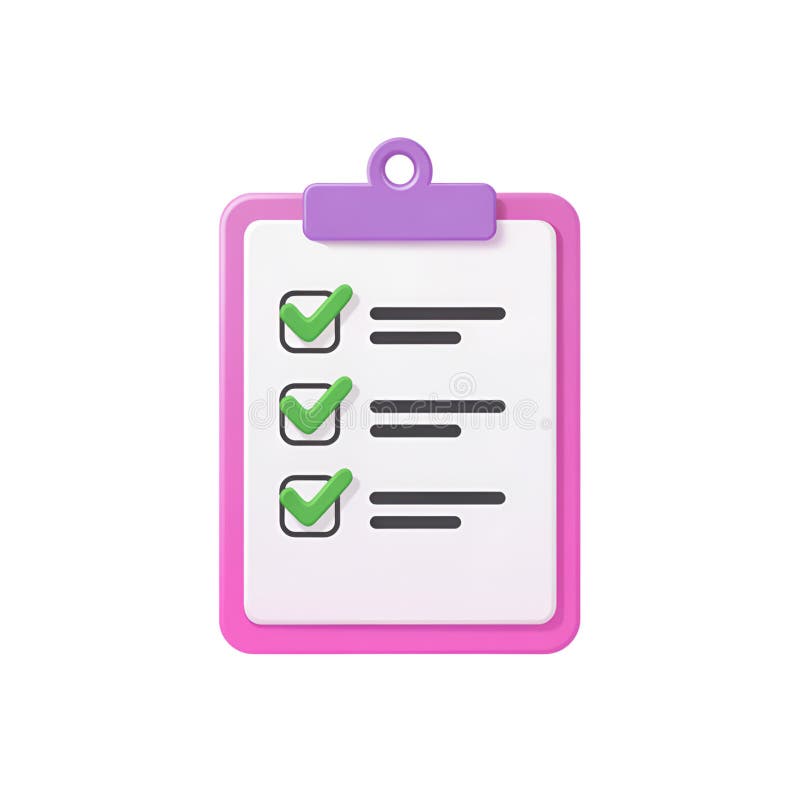 Checklist on Clipboard with Checkmarks and Lines in 3d Render Style ...
