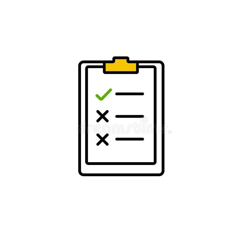 Checklist Clipboard Icon with Green Check Mark and Black Cross Symbols ...