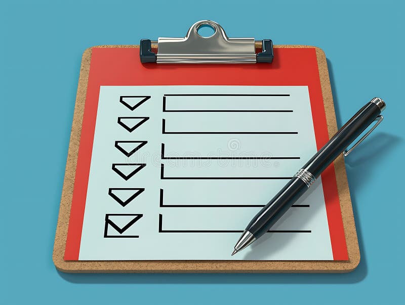 Checklist Clipboard, Pen, Blue Background Stock Photo - Image of notes ...