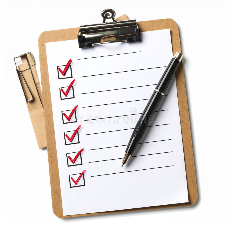 Checklist on Clipboard with Pen and Check Marks Stock Illustration ...
