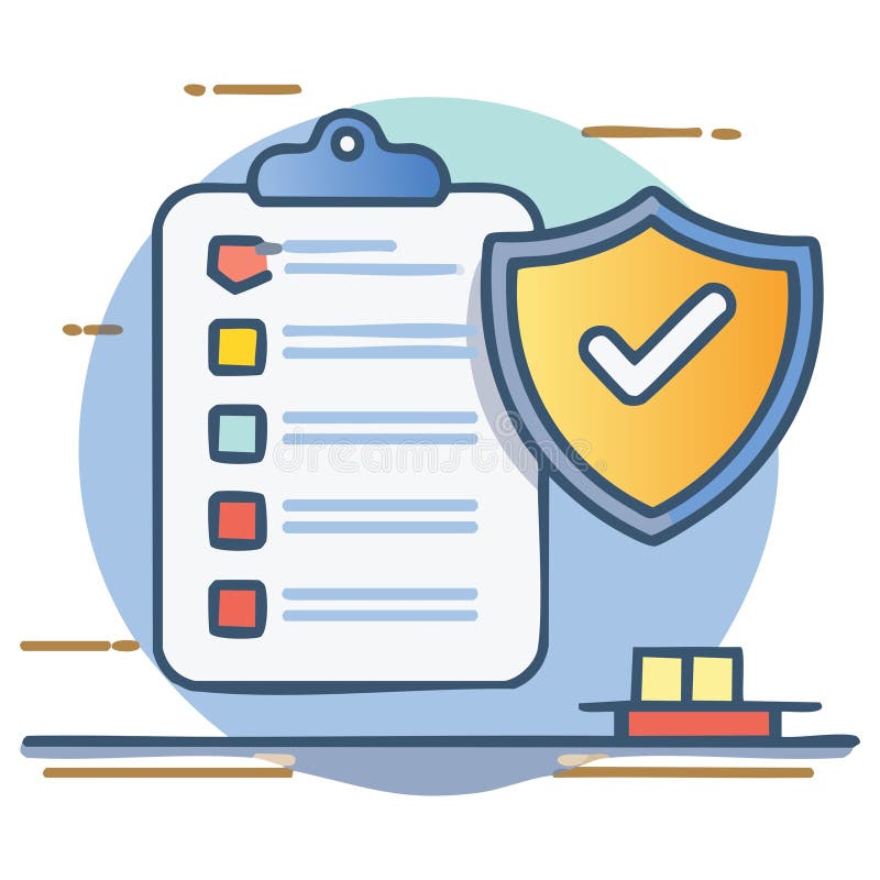 Checklist Clipboard with Protection Shield and Approval Mark, Data Security Concept Stock Vector ...