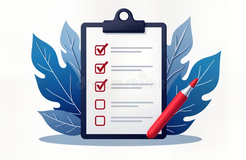 Checklist on Clipboard with Red Pen. Flat Design Illustration ...