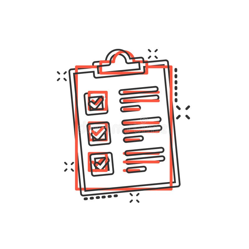Checklist Clipboard Sign Icon In Comic Style. Document List Vector ...