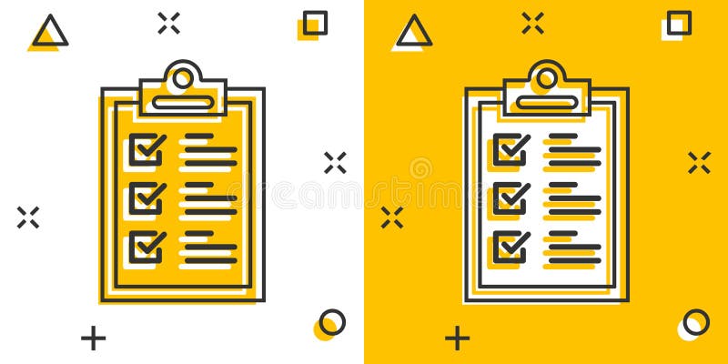 Checklist Clipboard Sign Icon in Comic Style. Document List Vector ...