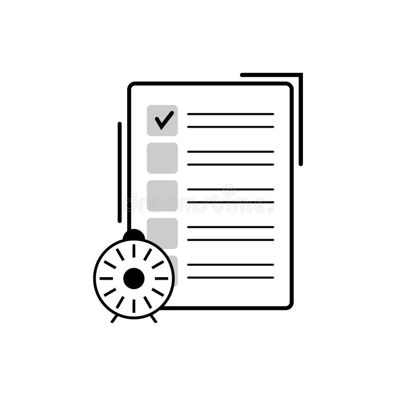 Checklist Clock Icon. Business Success. Line Drawing. Time Clock ...