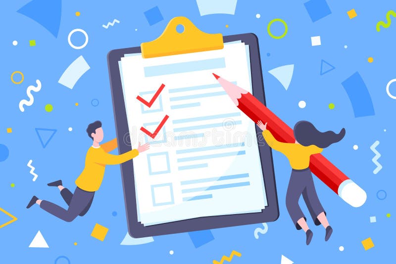 Checklist Complete Business Concept Tiny People with Pencil, Giant ...