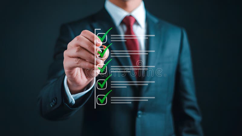 Checklist Completed: Businessman Ticks Off Boxes Showing Tasks ...