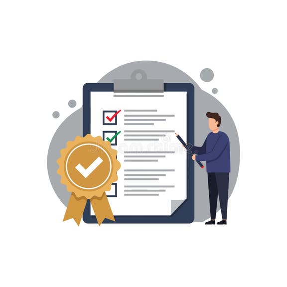 Checklist with Completed Tasks and Award Ribbon in Flat Vector Art ...