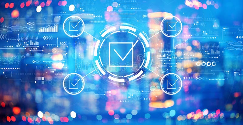 Checklist Concept with Blurred City at Night Stock Photo - Image of ...